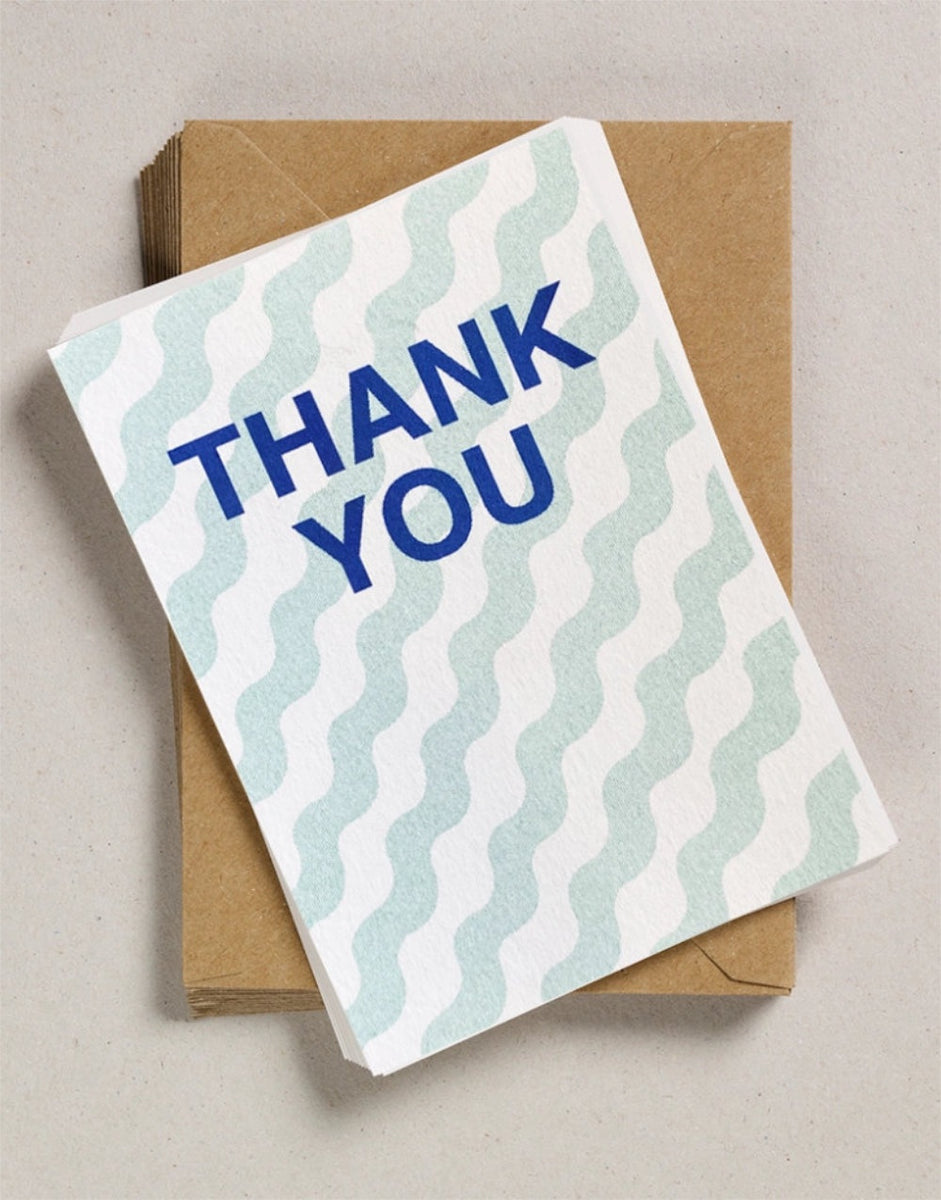 Thank You A6 Notecards Pack of 12, Petra Boase, Seafoam Wiggle – Clothkits