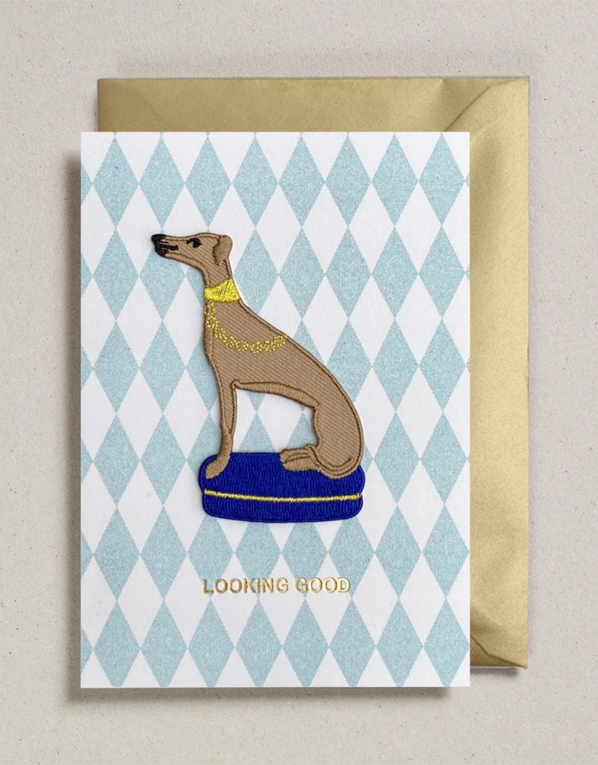 Whippet Looking Good Iron on Patch Greeting Card, Petra Boase – Clothkits