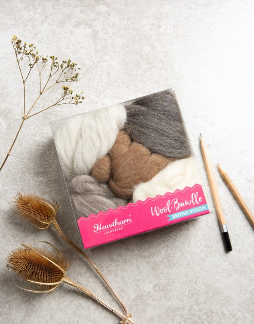 British Breeds Wool Bundle No.1 for Felting and Fibre Crafts, Hawthorn ...