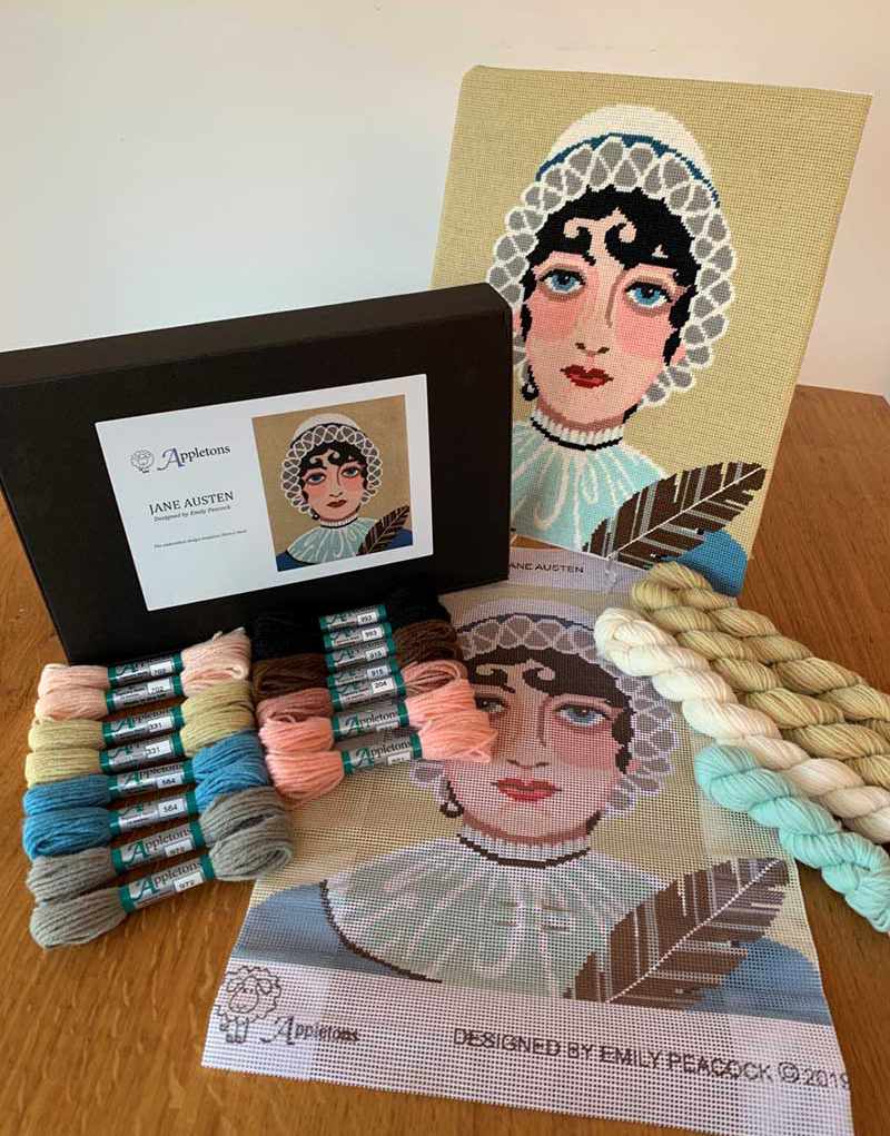 Jane Austen Needlepoint Printed Canvas Kit, Emily Peacock – Clothkits
