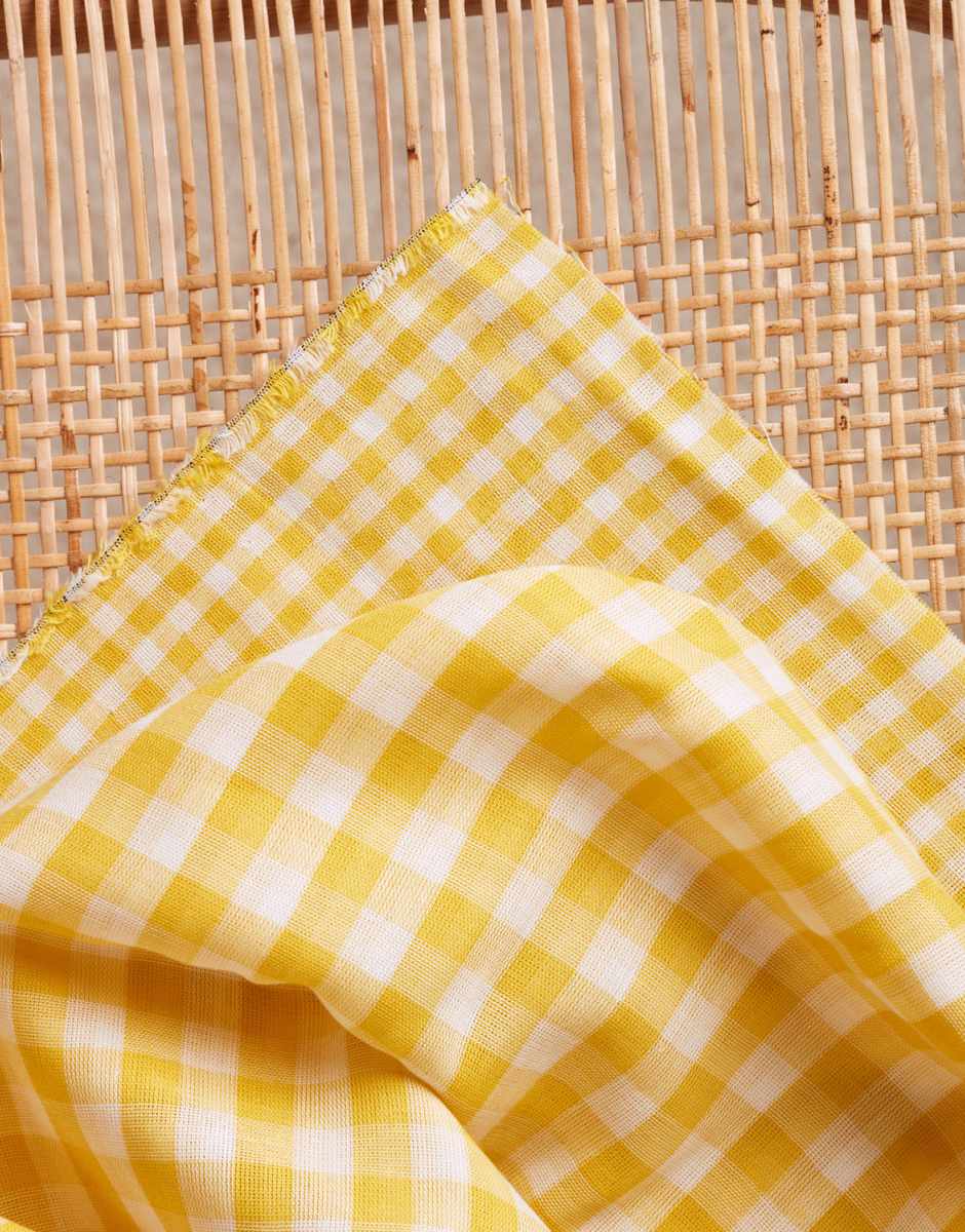 Lemon Yellow Double Sided Gingham Cotton Double Gauze Fabric, Atelier ...