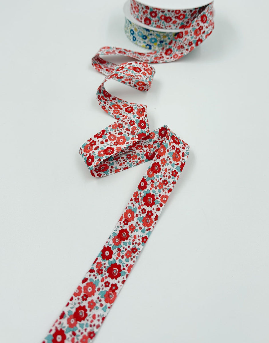 Red Blossom Floral Cotton Bias Binding, 25mm – Clothkits