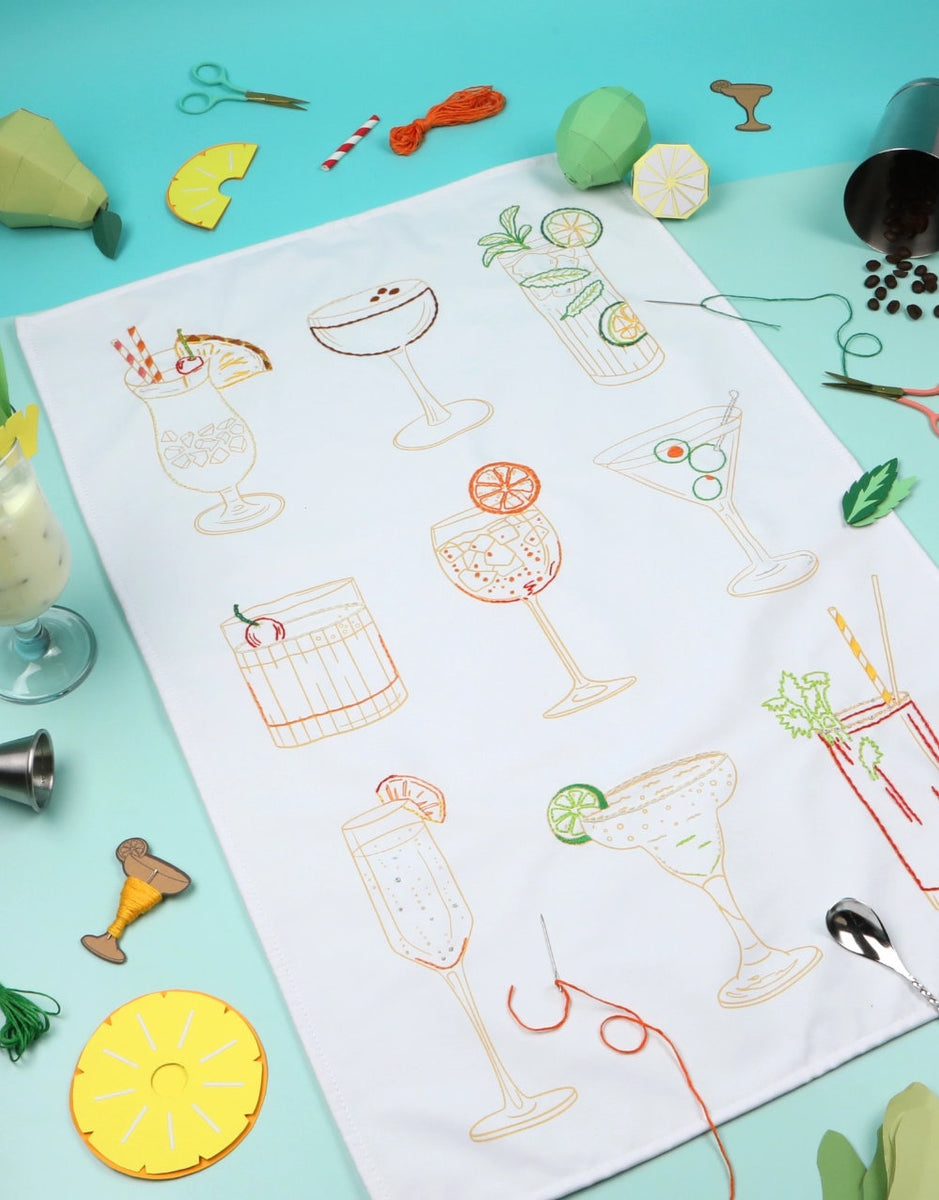 Stitch Your Cocktails Tea Towel, Chasing Threads – Clothkits