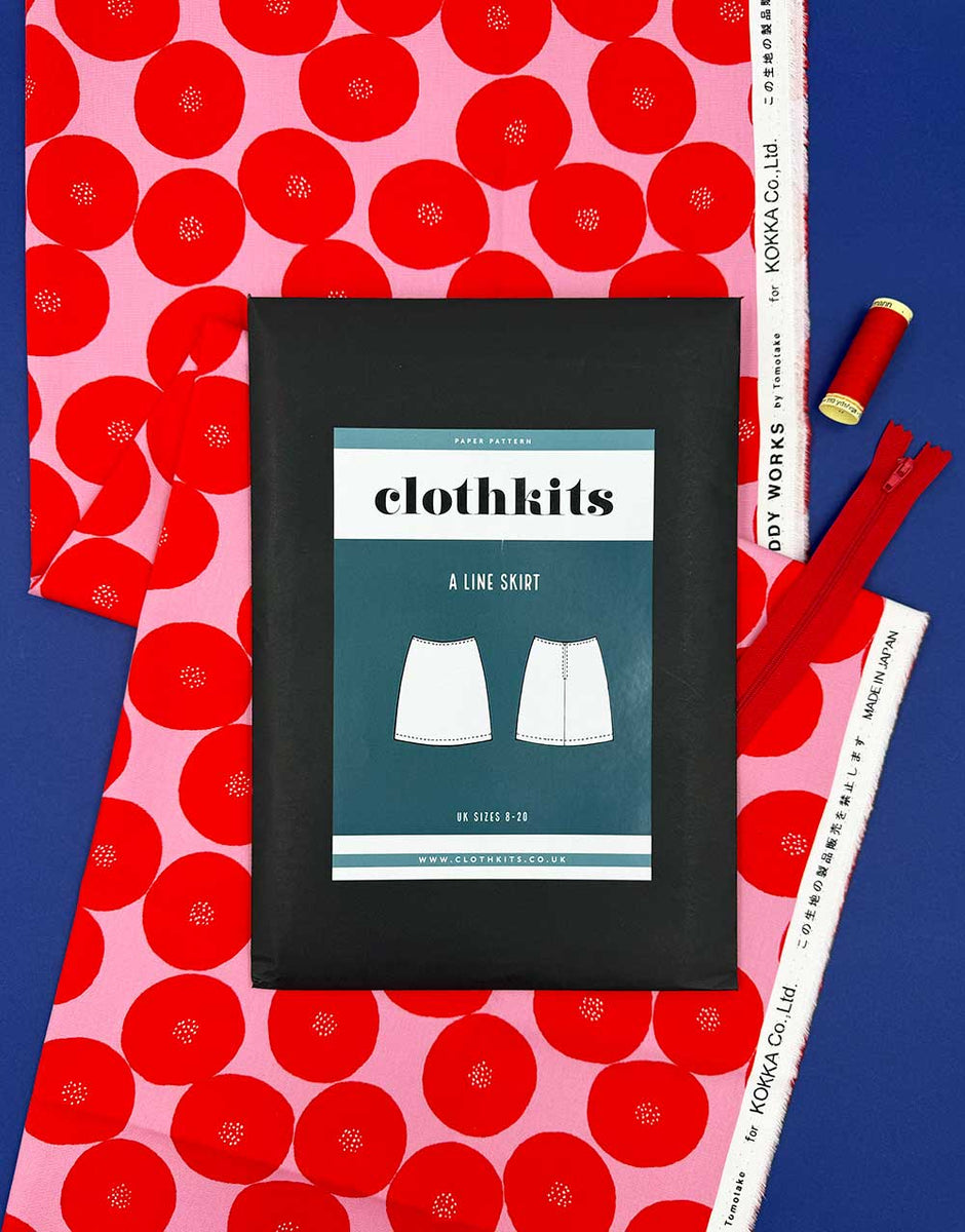 Clothkits A-Line Skirt Dressmaking Kit, Tomotake Red on Pink