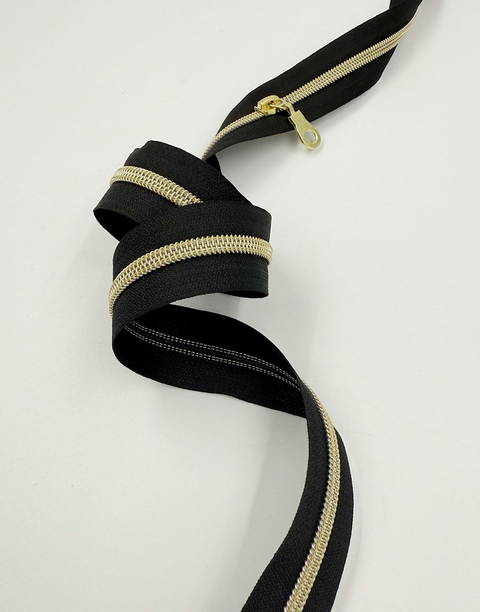 Black & Gold Continuous Zipper Chain – Clothkits