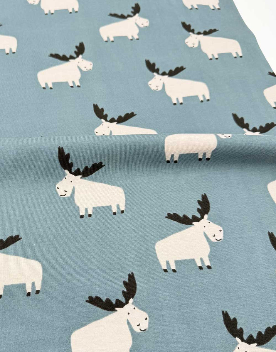 Remnant 2m -Blue Moose Cotton Jersey Fabric – Clothkits