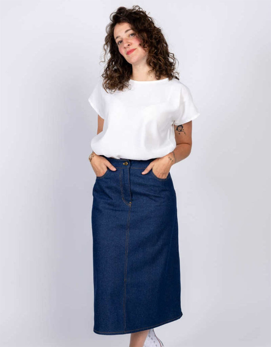 Ruby Denim Skirt Sewing Pattern, I AM Patterns – Clothkits