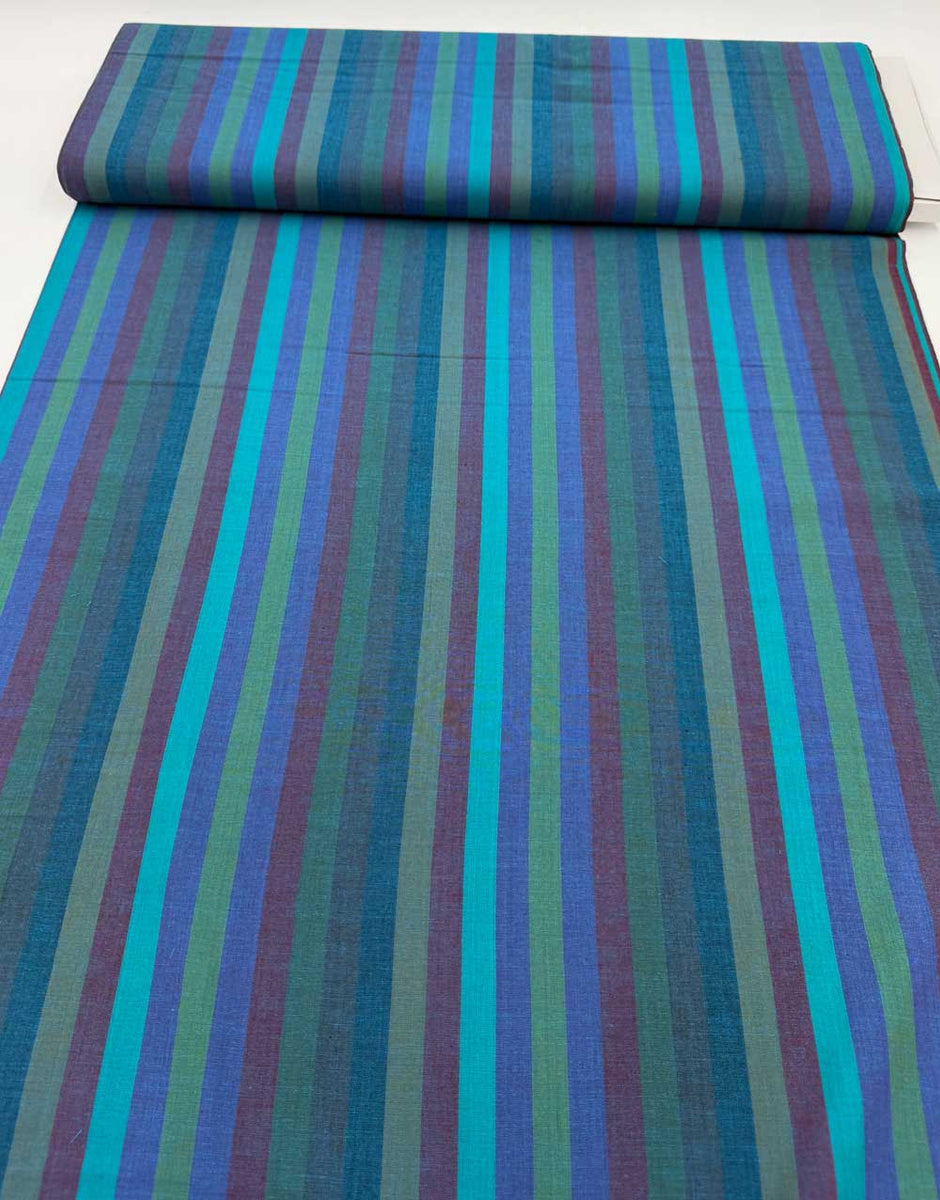 Remnant 1.65m - Blue Broad Stripe Woven Shot Cotton, Kaffe Fassett ...