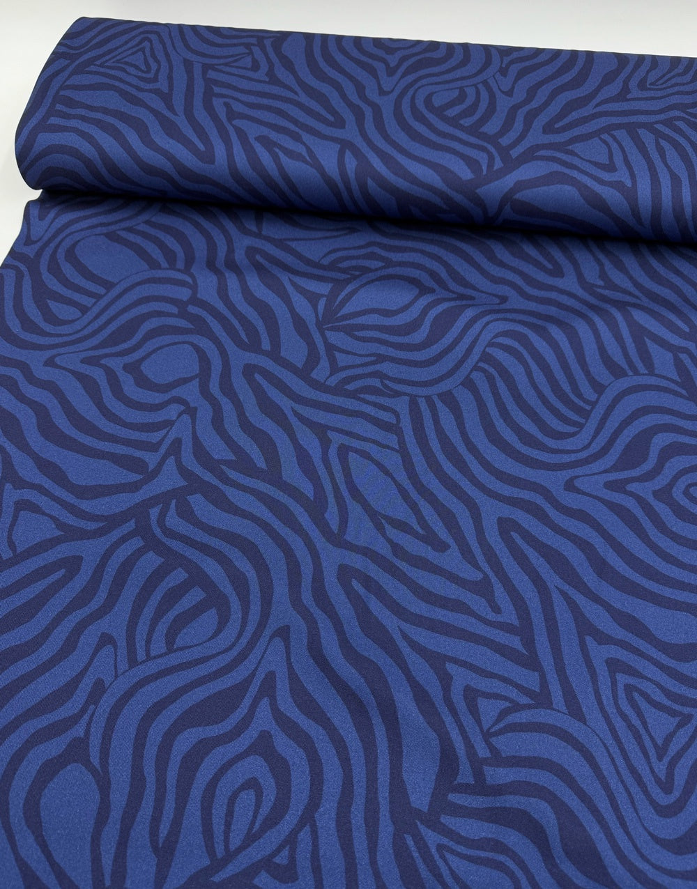 Remnant 2.35m - Deep Blue Abstract Zebra Print Viscose Fabric – Clothkits