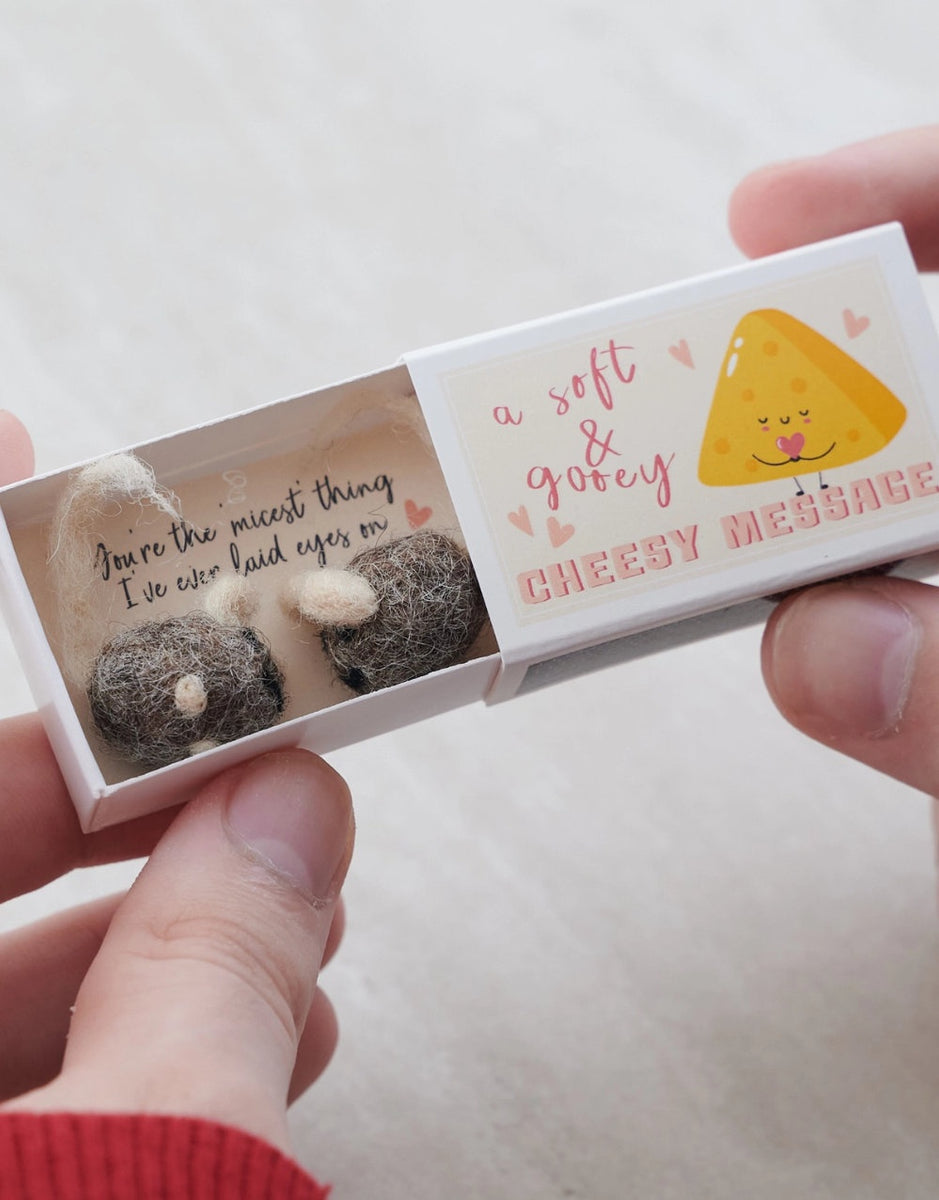 Cheesy Message Wool Felt Mice in a Matchbox – Clothkits