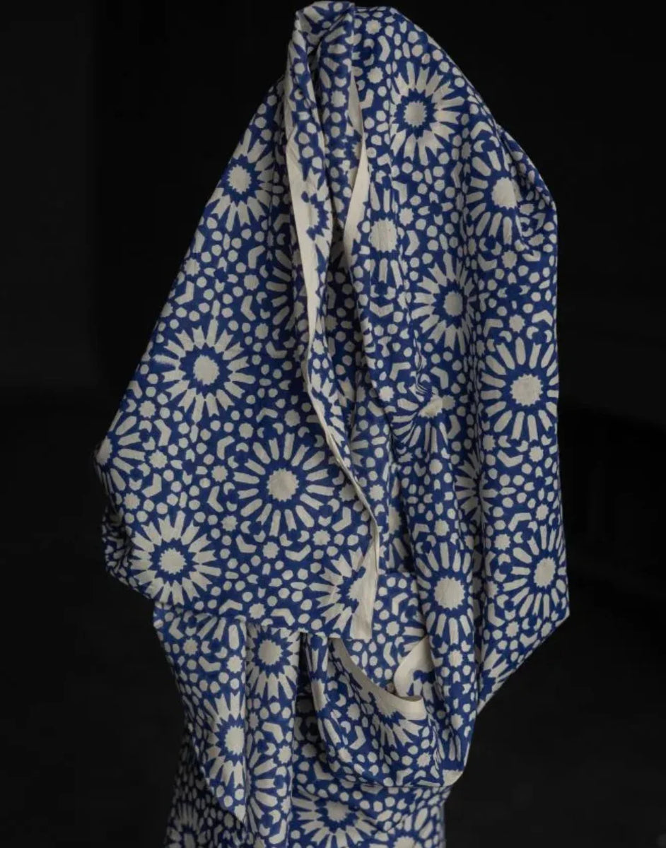 Remnant 1.4m - Cobalt Blue Papercut Indian Block Print Cotton Fabric ...