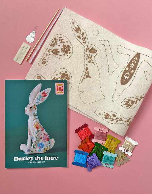 Flower Meadow Huxley the Hare Embroidered Felt Craft Kit, Sewyeah ...