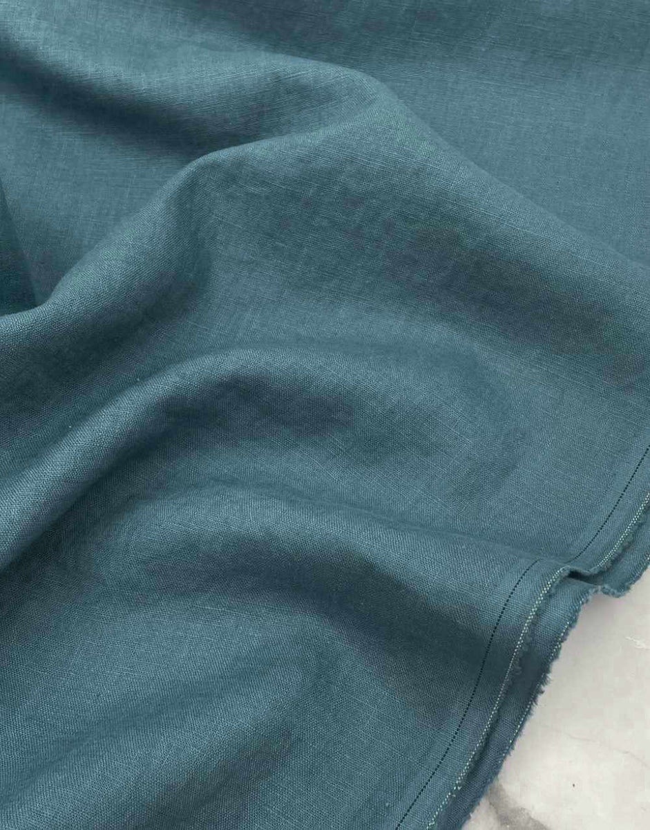 Petrol Blue Washed Pure Linen Fabric – Clothkits