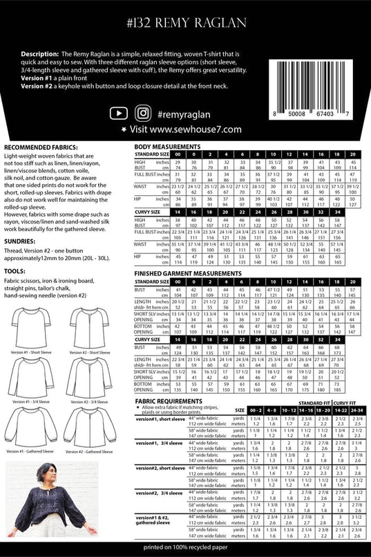 Remy Raglan Top Sewing Pattern, Sew House Seven – Clothkits