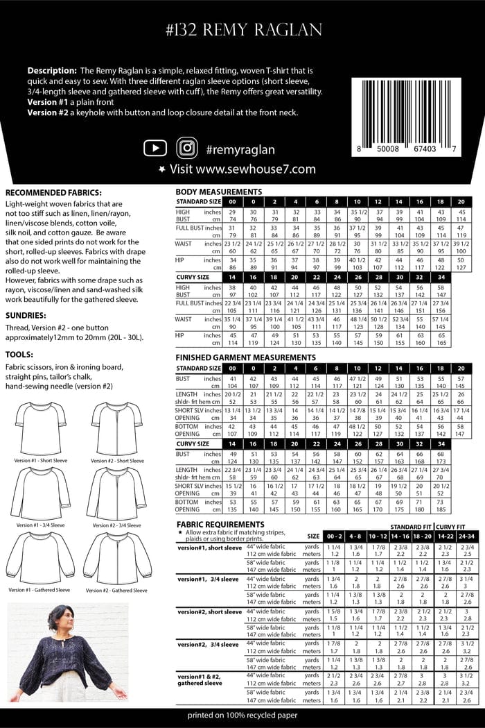 Remy Raglan Top Sewing Pattern, Sew House Seven – Clothkits