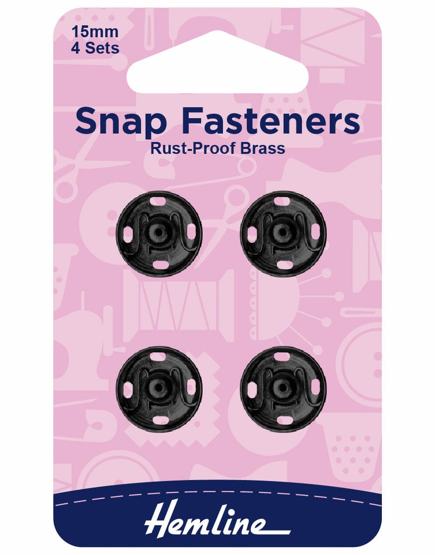 Black Snap Fasteners 15mm Hemline 4 sets – Clothkits