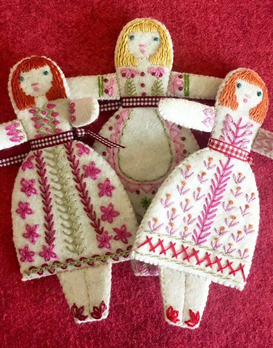 Three Little Folk Dolls Embroidery Kit, Nancy Nicholson – Clothkits