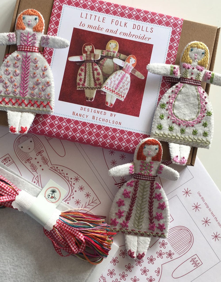 Three Little Folk Dolls Embroidery Kit, Nancy Nicholson – Clothkits
